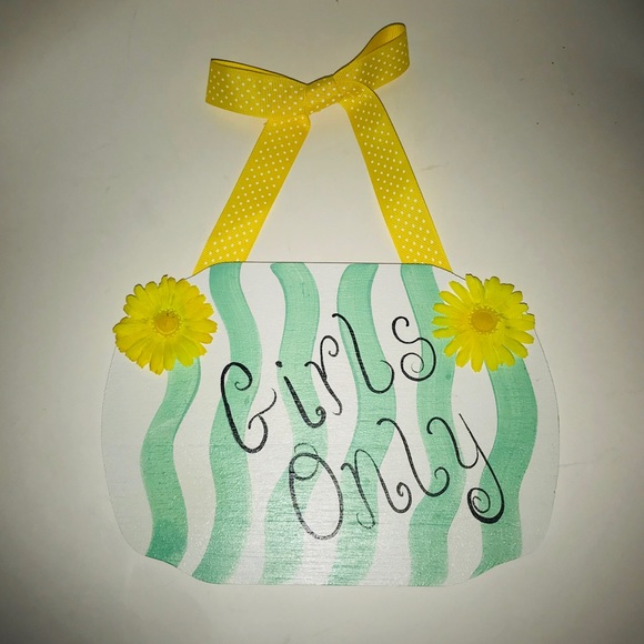 Accessories | New Wood Door Sign Girls Only Yellow Ribbon | Poshmark
